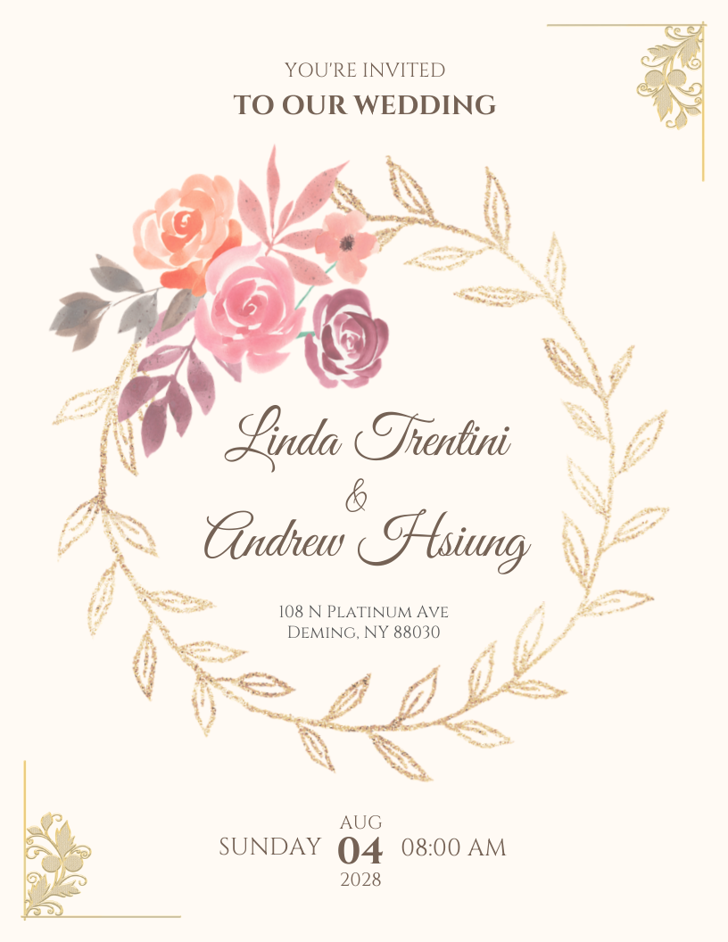 Gold Circular Wedding Reception Card