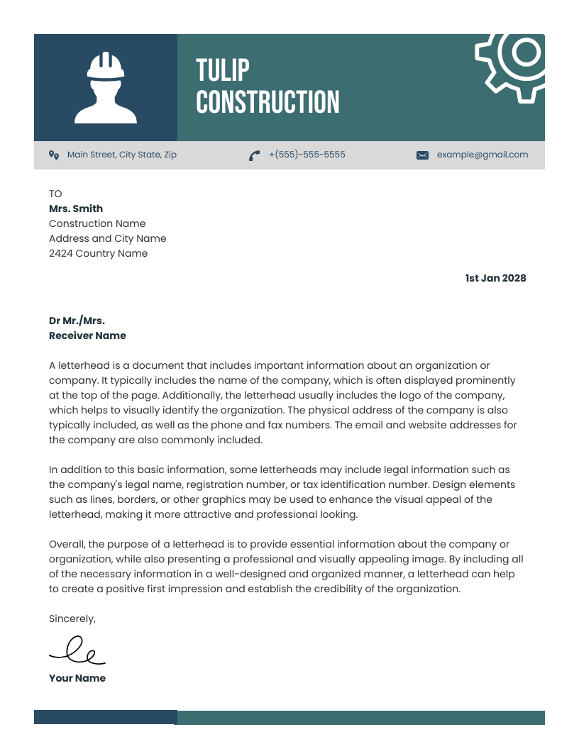 Green And Blue Modern Geometric Construction Letterhead Template
