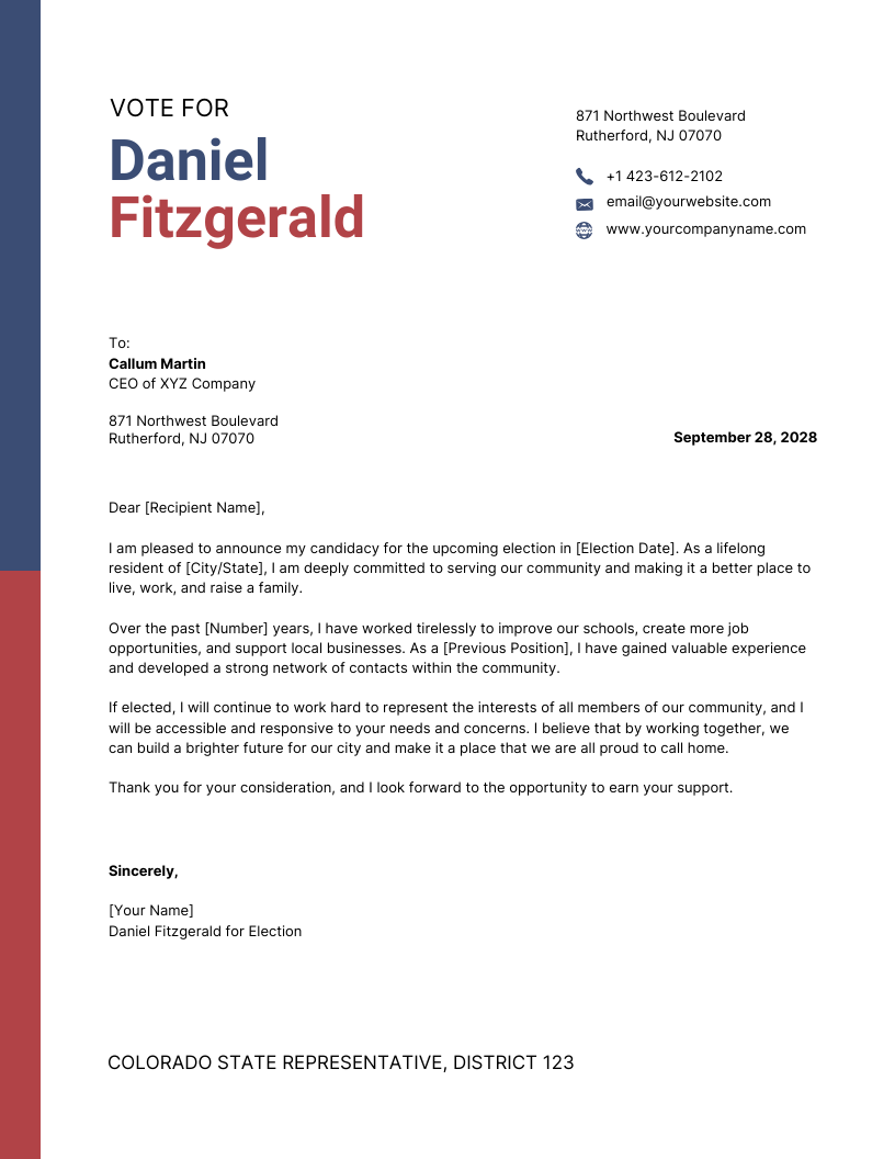 Blue and Red Minimalist Election Campaign Letterhead