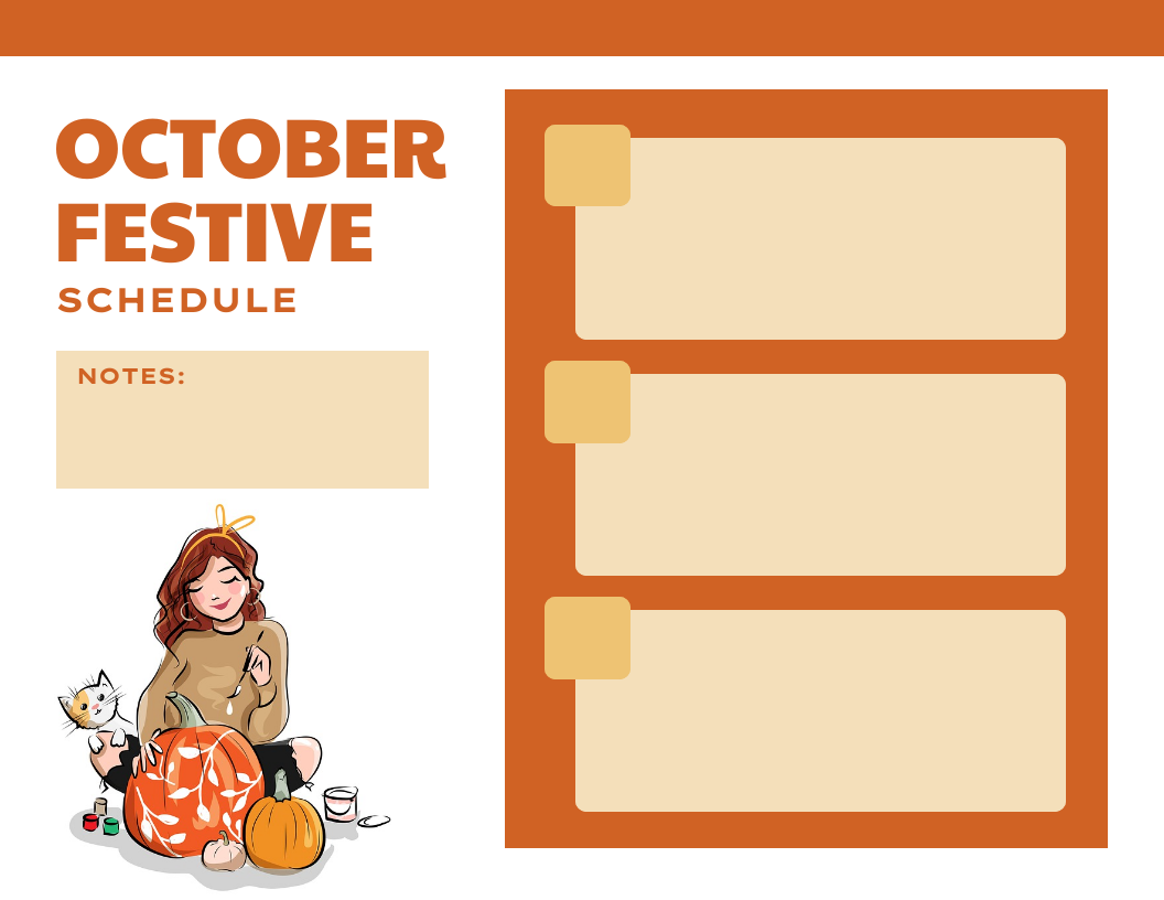 White And Dark Orange Clean Design October Festive Schedule Template