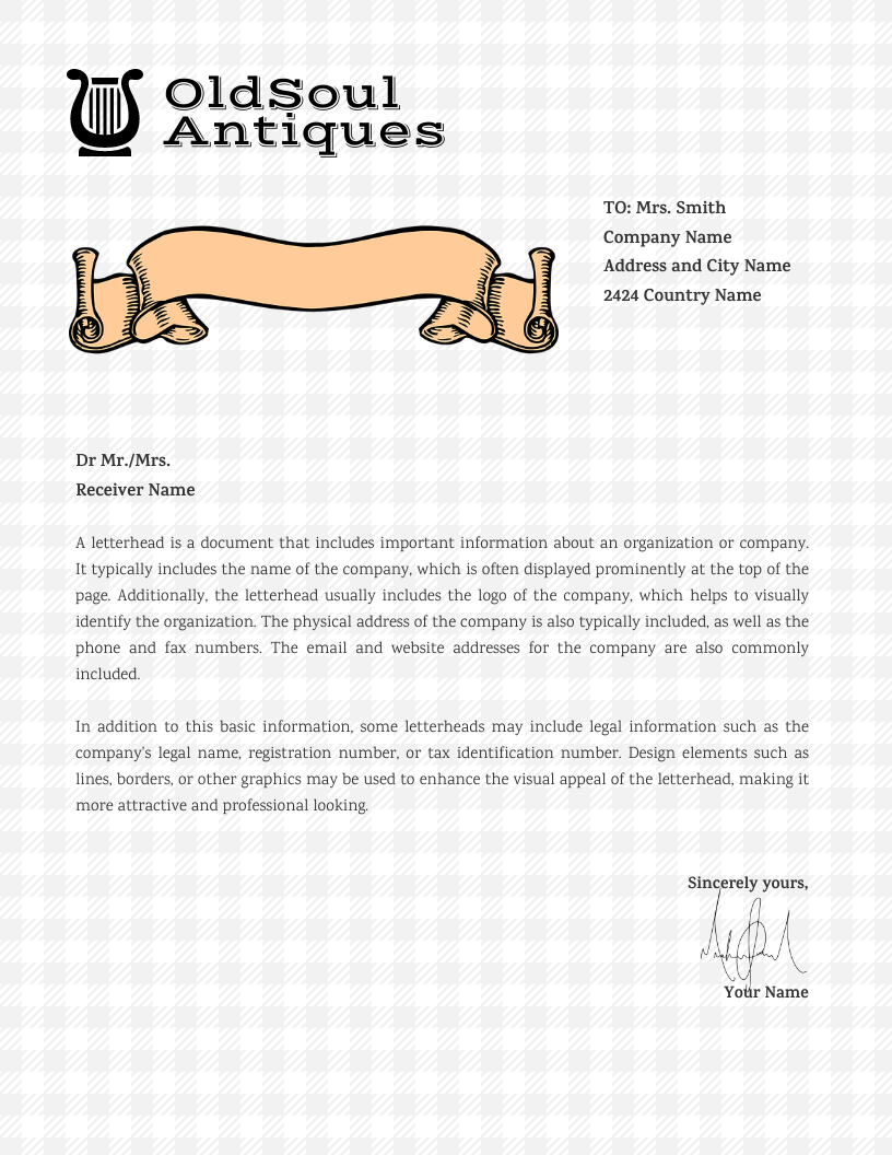 White And Black Clean Vintage Letterhead Template