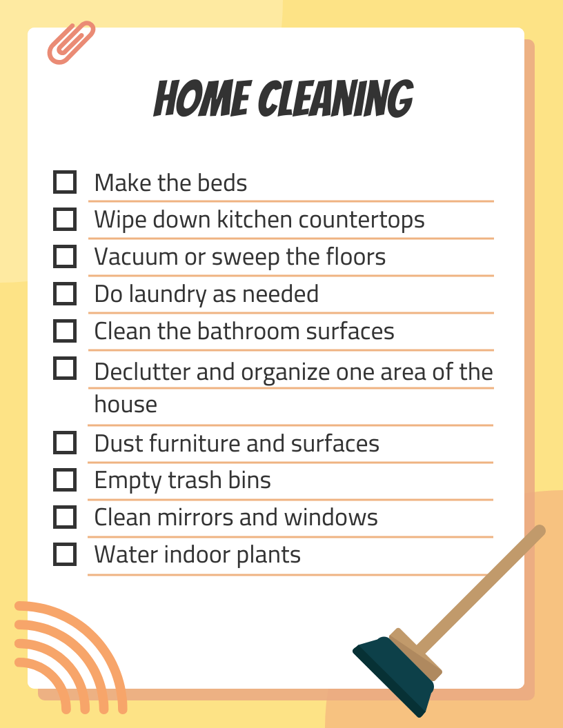 Yellow Simple Home Cleaning Daily Checklist