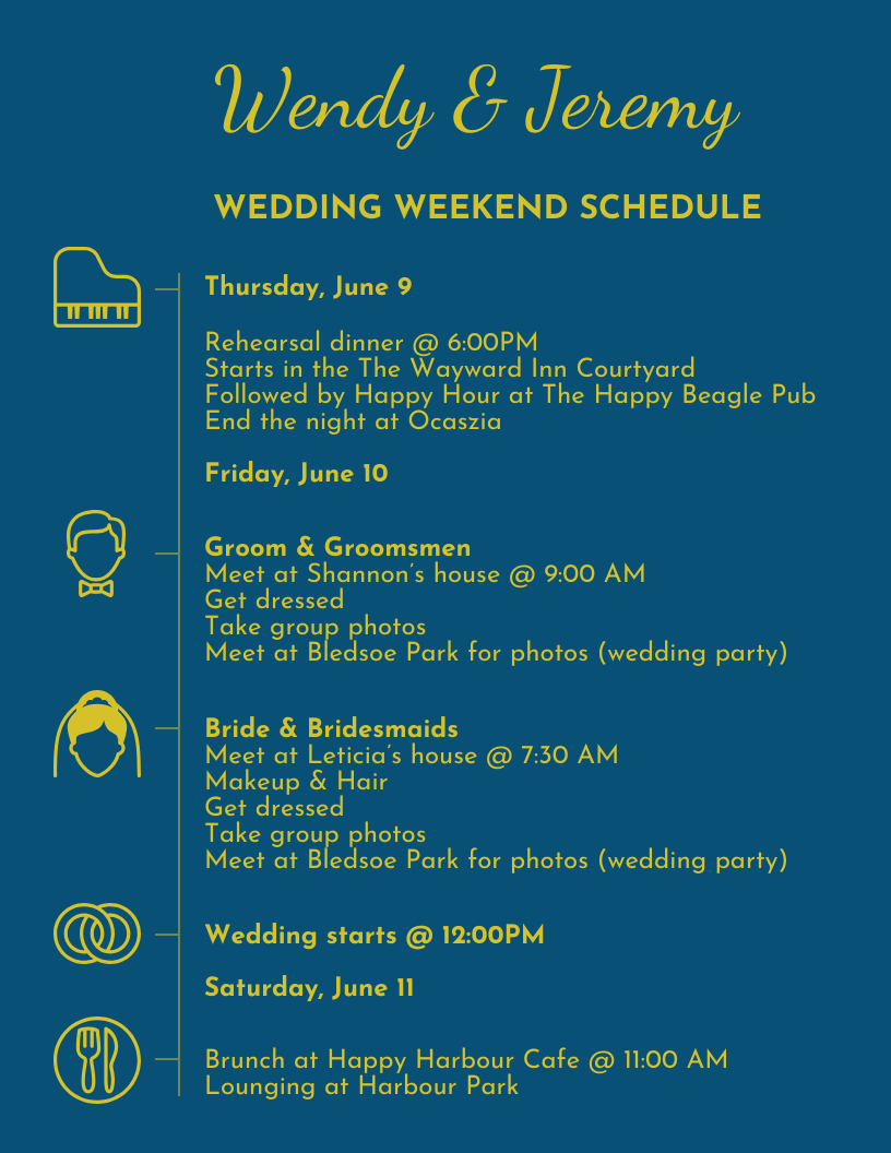 Wedding Weekend Schedule Template