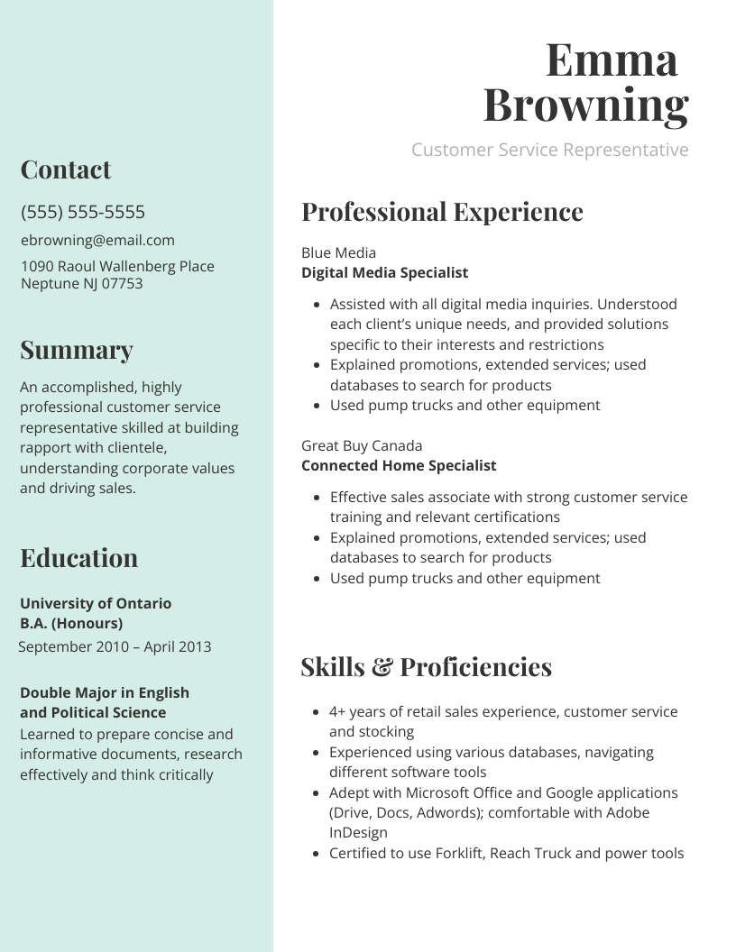 Customer Service Resume Venngage