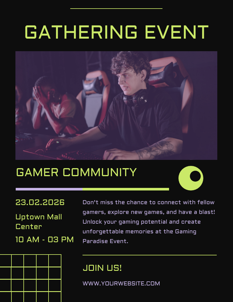 Green Purple Y2K Style Gamer Event Flyer