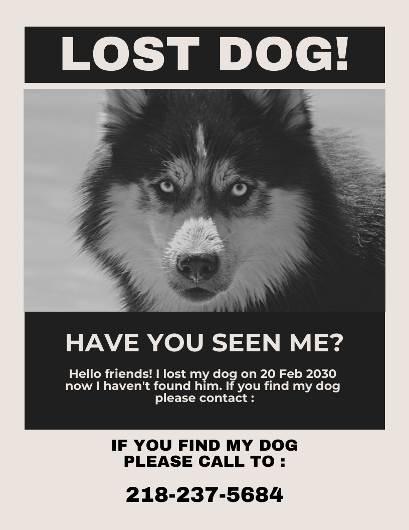 Pearl Bush Lost Dog Flyer Template Venngage