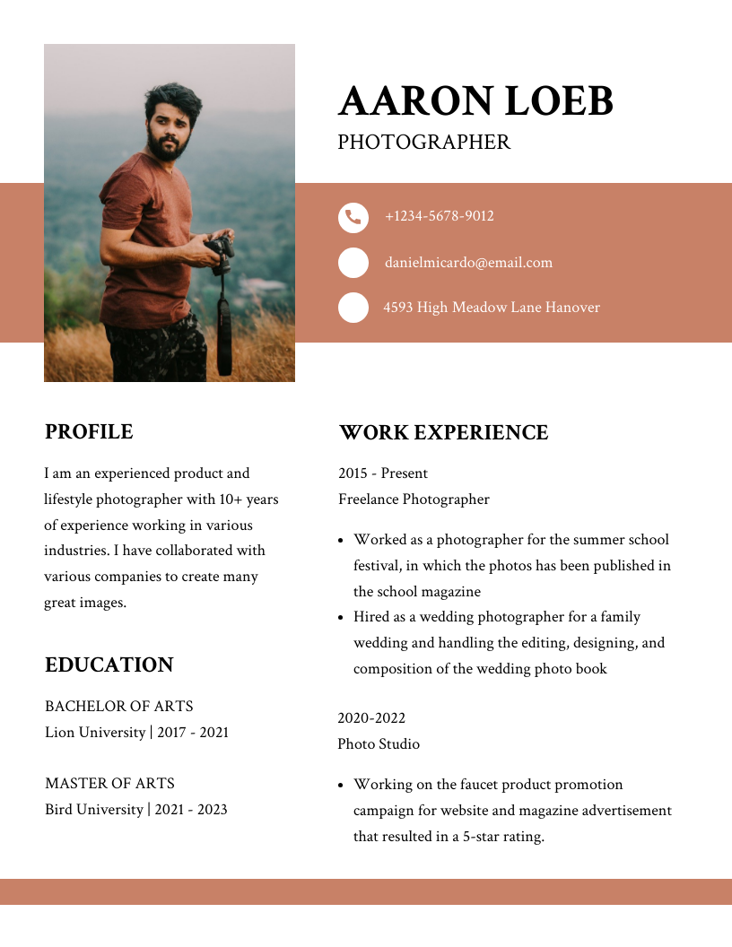 White And Orange Simple Minimalist Photographer Resume