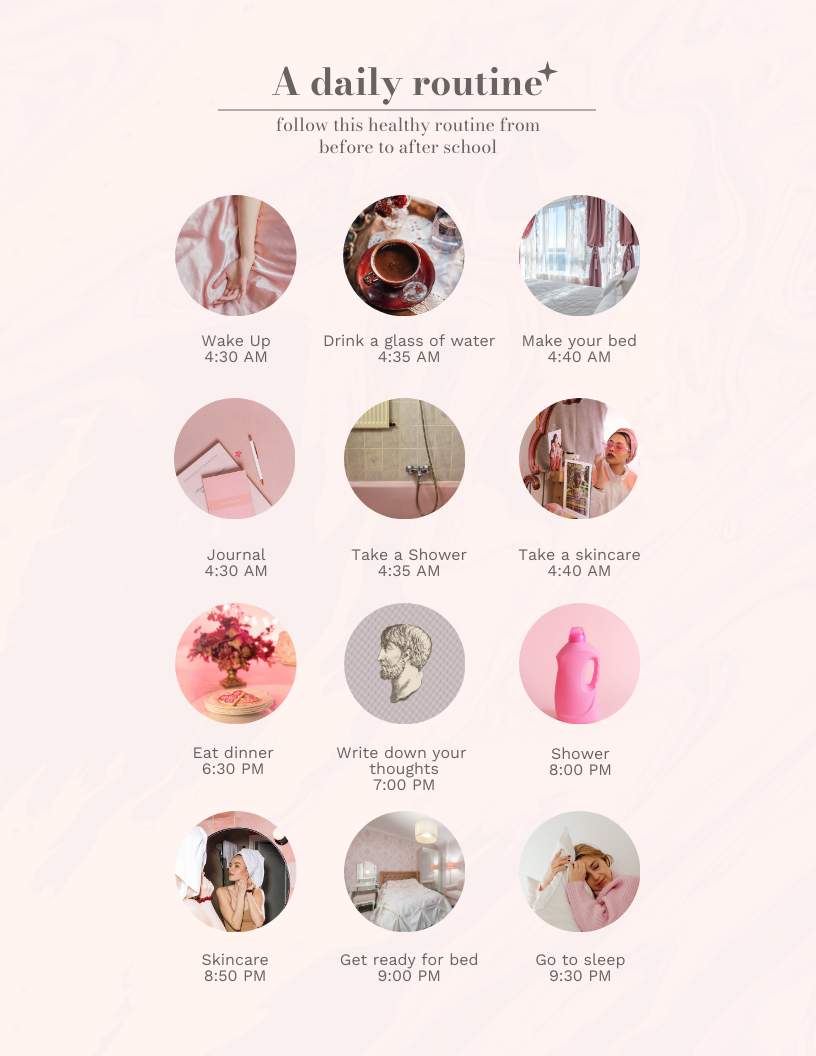 Soft Pink Daily Routine Before and After School Template
