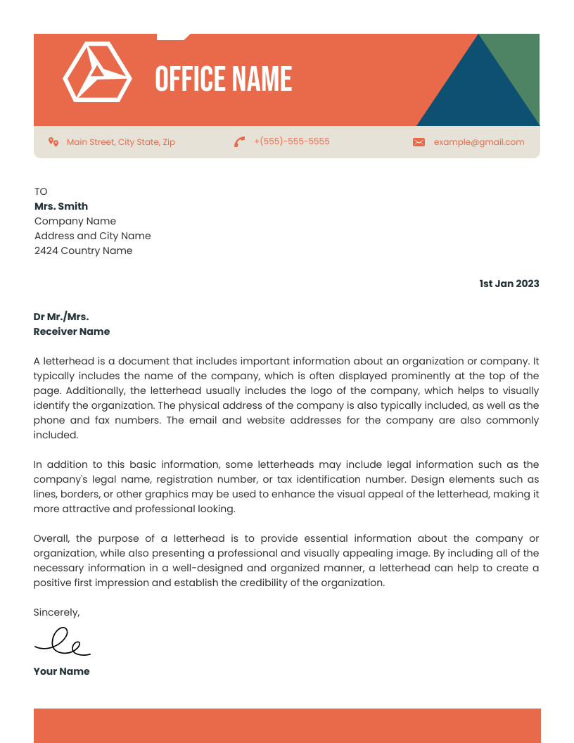 Colorful Modern Professional Office Letterhead Template