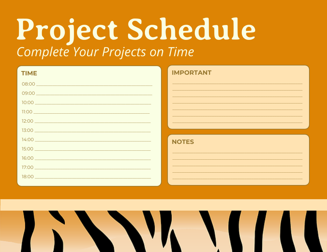 Orange Simple Tiger Theme Project Schedule Template