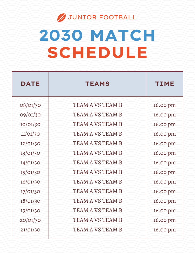 White Modern Texture Match Football Schedule Template