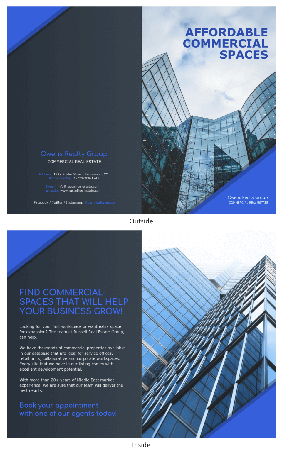 Dark Commercial Real Estate Bi Fold Brochure Template