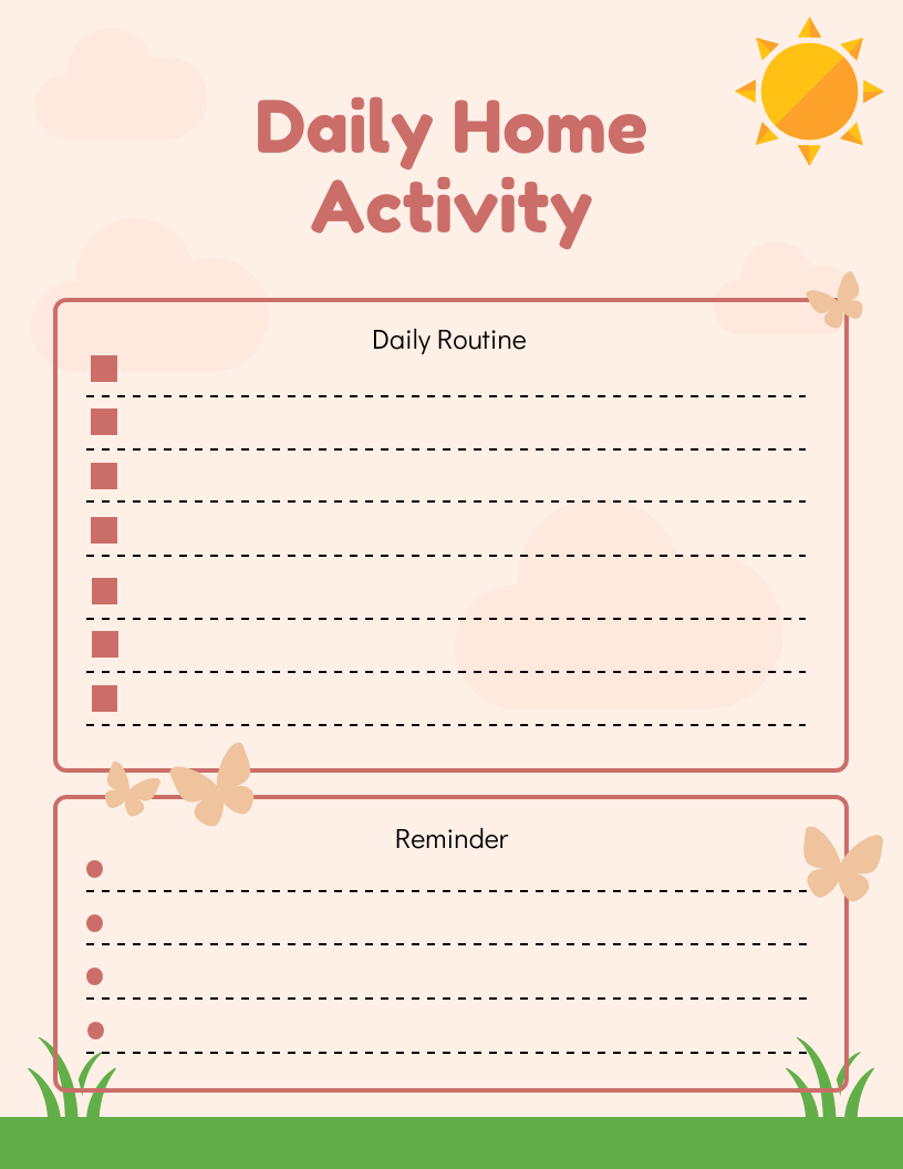 Cream Modern Illustration Daily Home Schedule Template