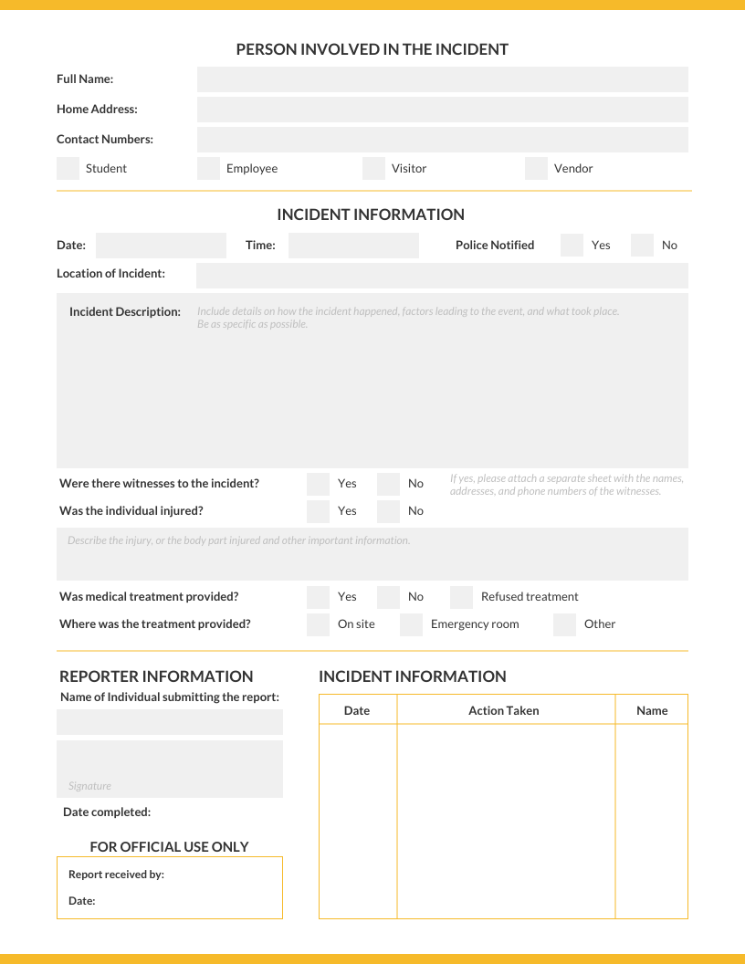 Simple Incident Report Template