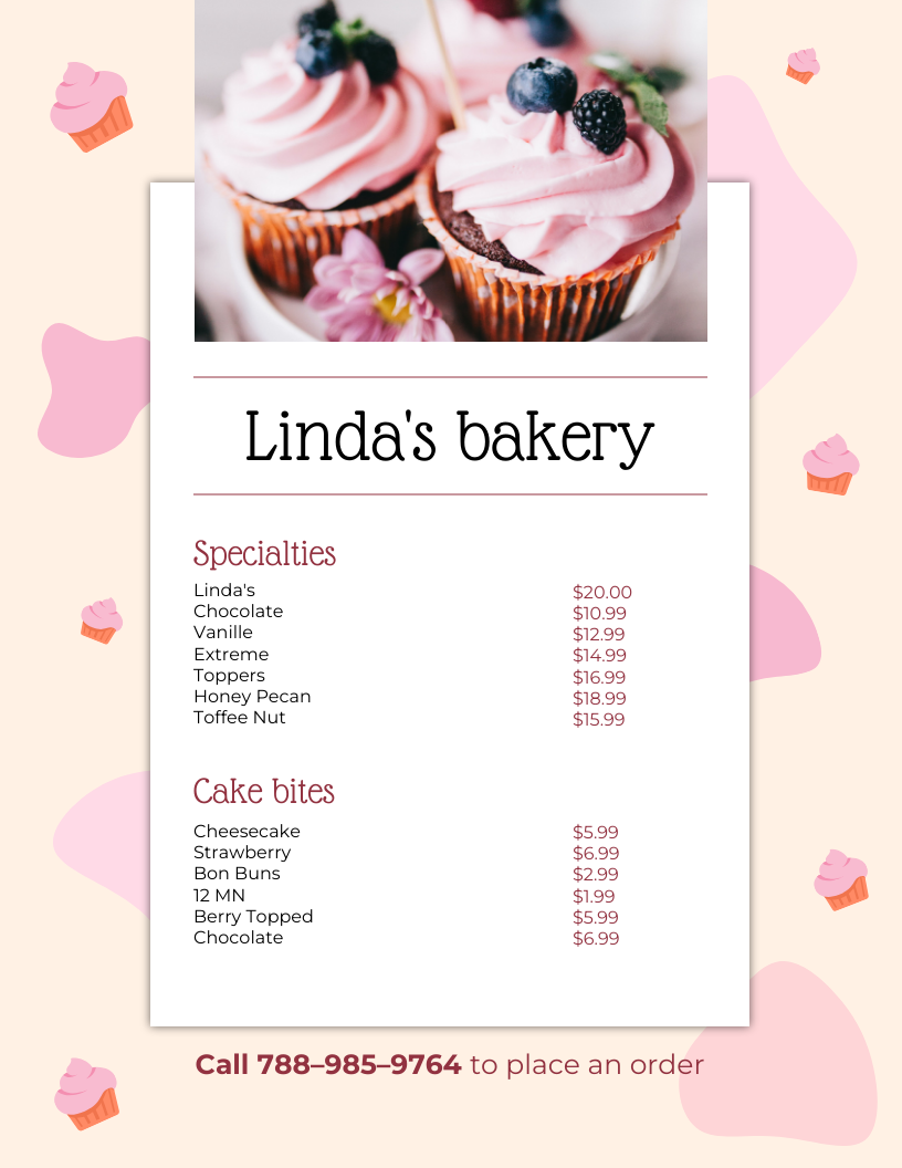 Beige And Pink Bakery Menu Venngage