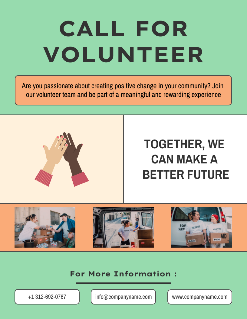 Beige Green Outline Shape Volunteer Flyer