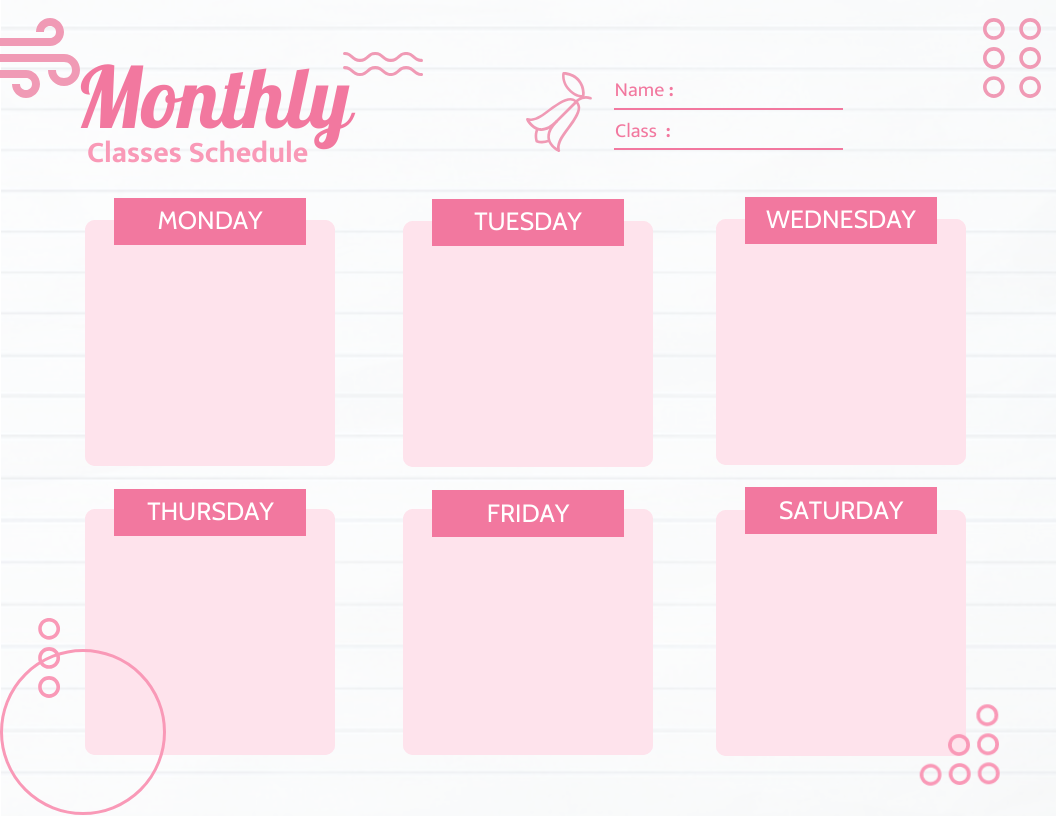 White Modern Texture Mothly Classes Schedule Template