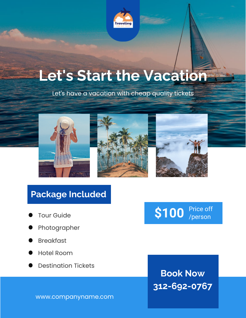 Blue Modern Travel Promotion Poster Template