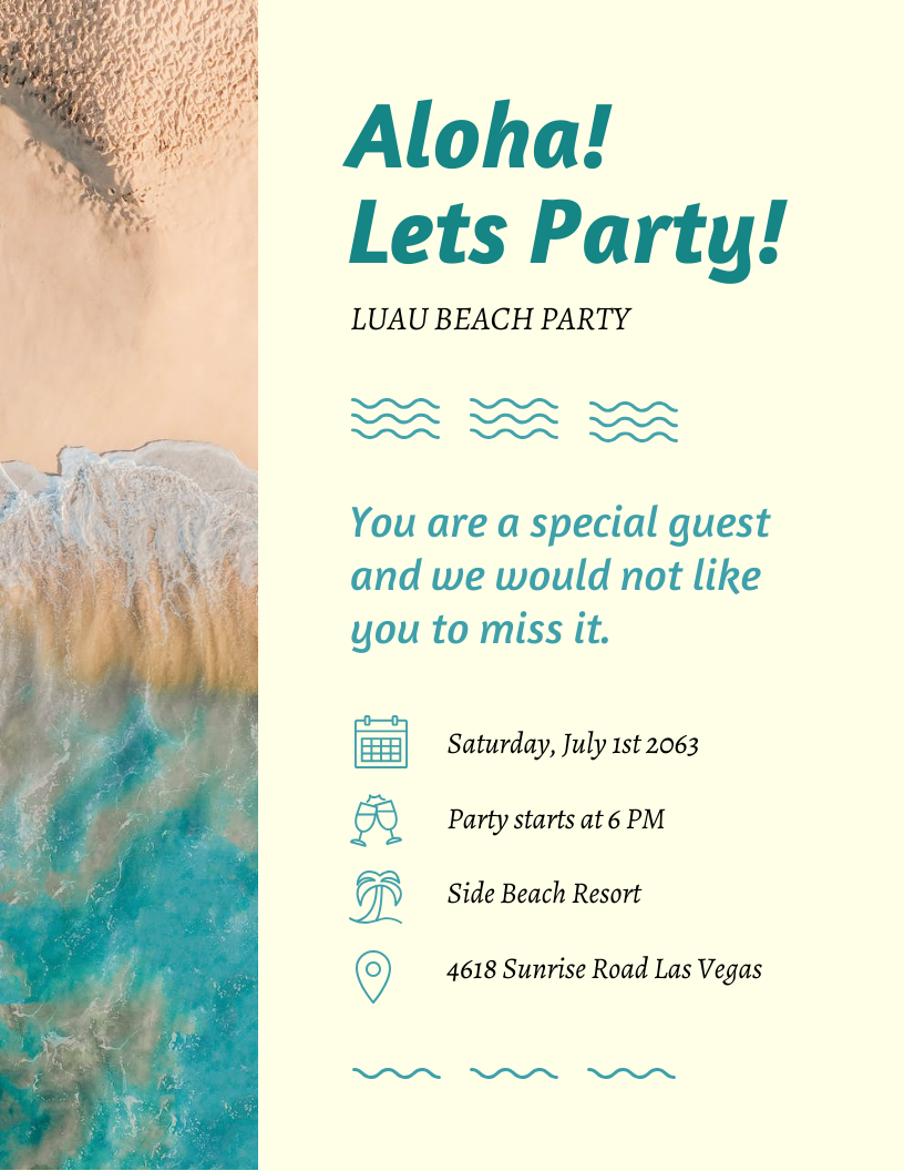 Teal Minimalist Modern Aloha Luau Party Invitation