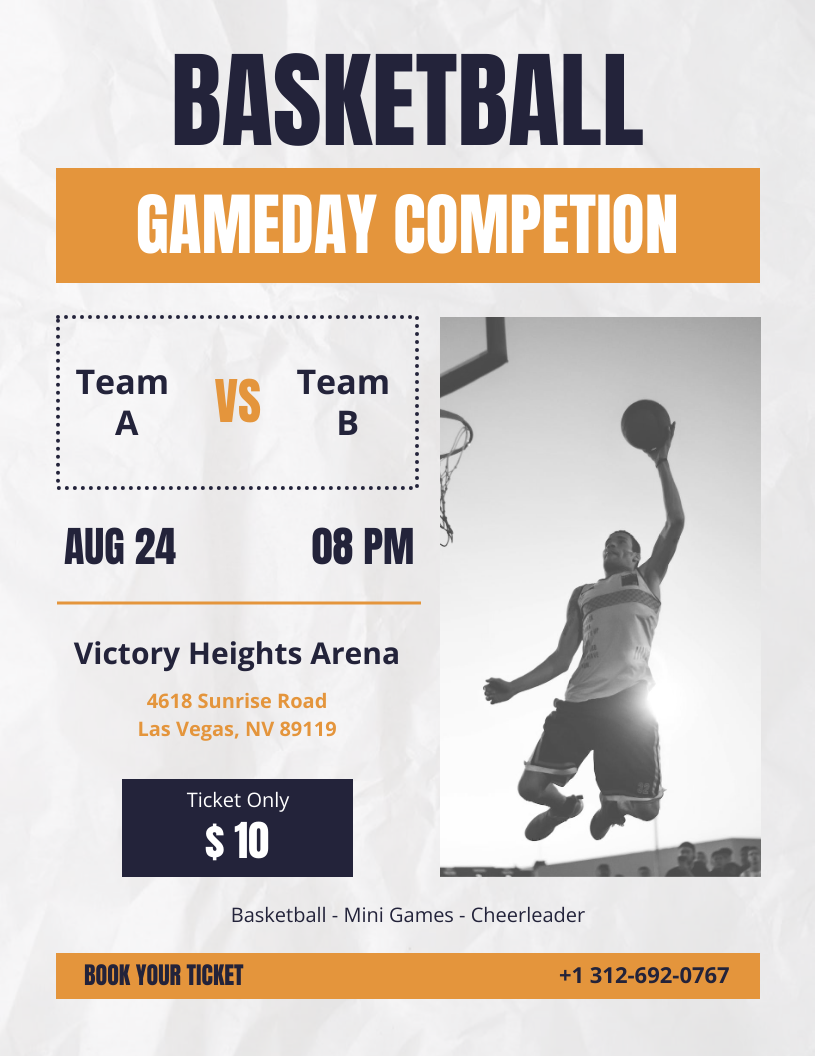 Dark Blue Orange Basketball Game Day Flyer