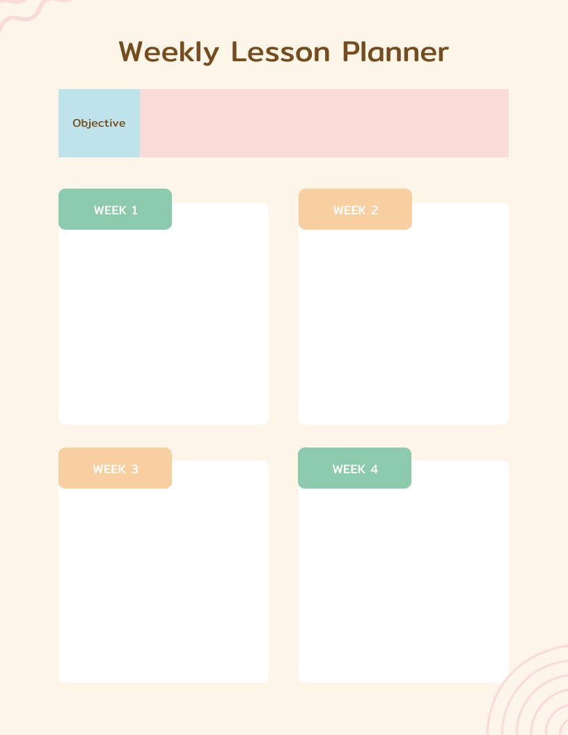 Pastel Colorfull Weekly Lesson Planner