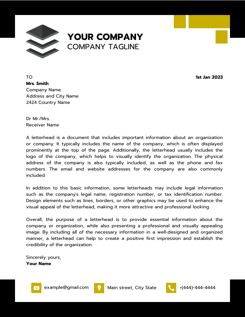 Black And White Modern Professional Graphic Design Letterhead Template