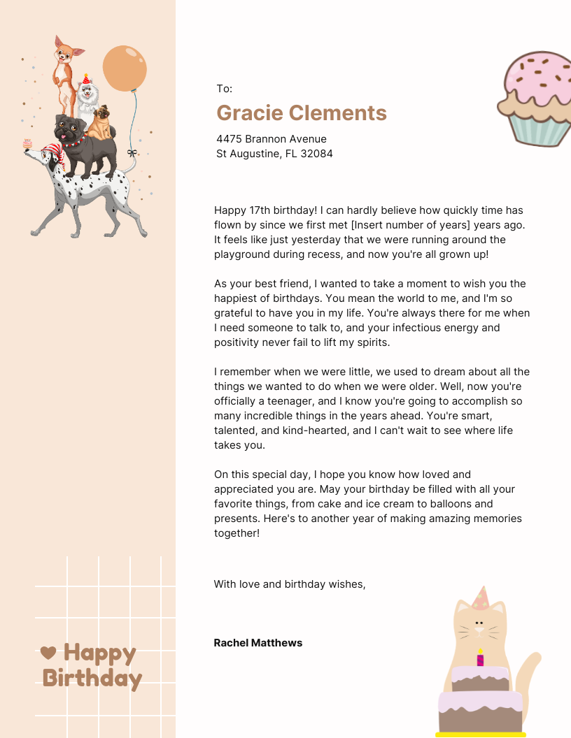 Cream and White Birthday Greeting Letterhead