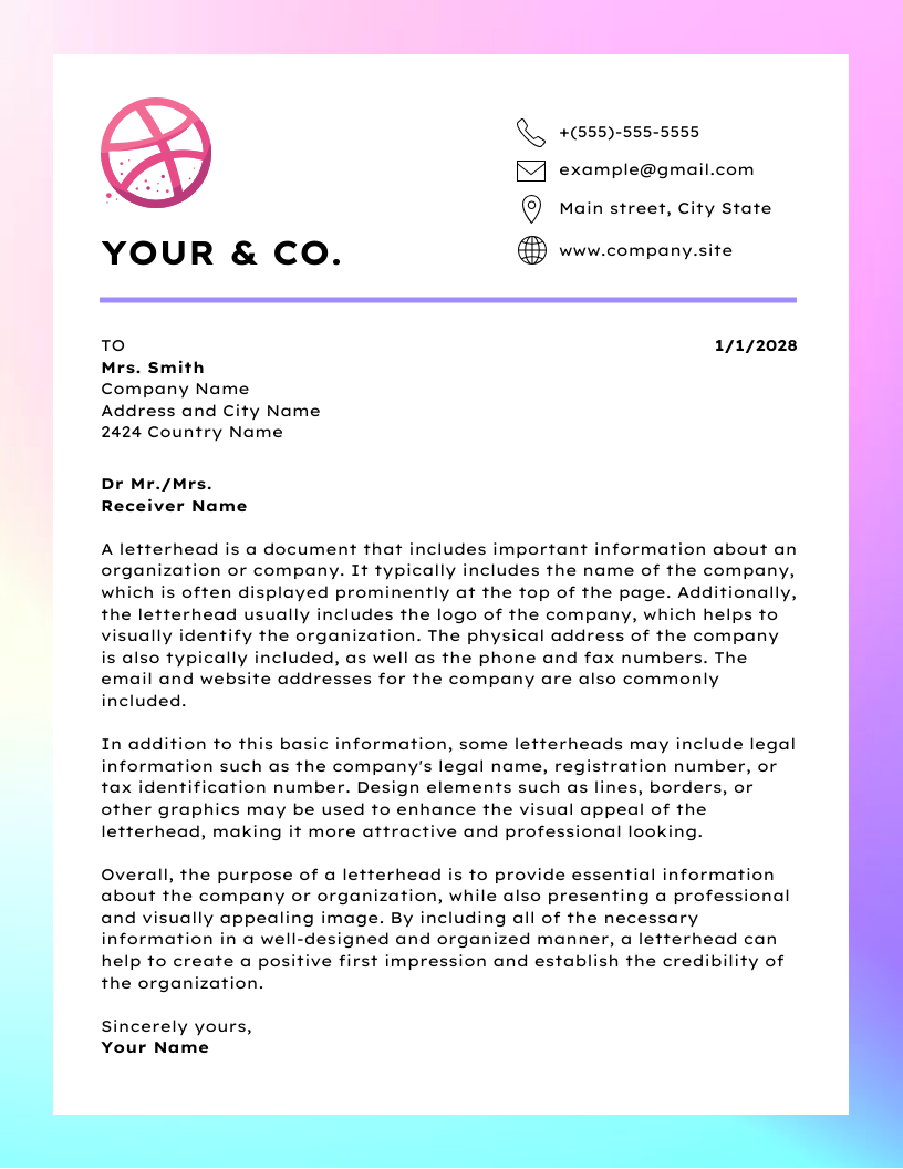 Gradient Colorful Modern Graphic Design Letterhead Template