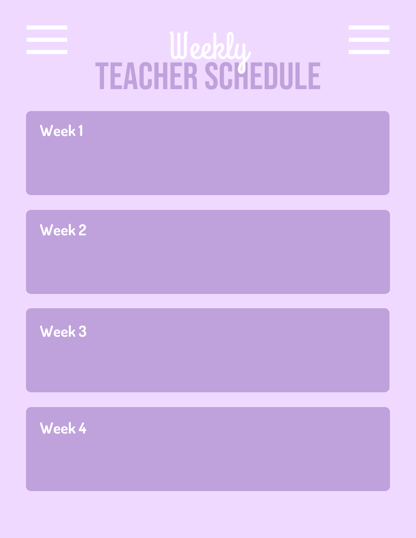 Light Purple Simple Weekly Teacher Schedule Template