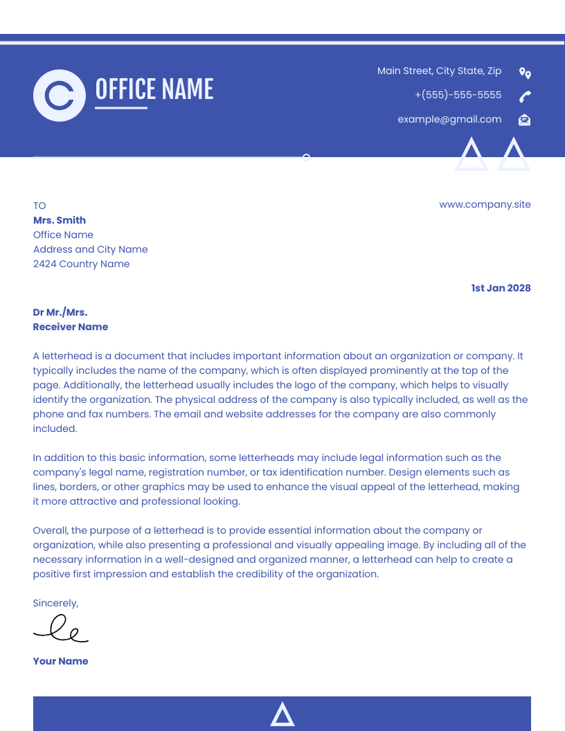 White And Blue Professional Modern Office Letterhead Template