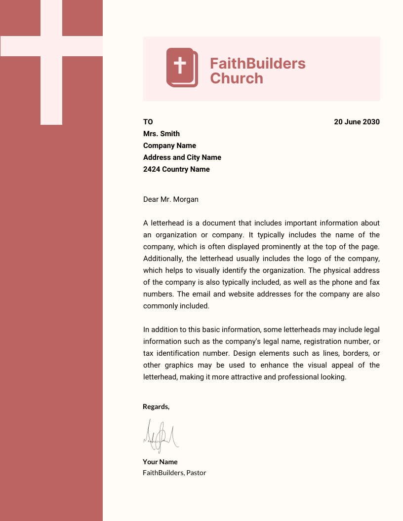 Beige And Dark Pink Pastel Minimalist Church Letterhead Template