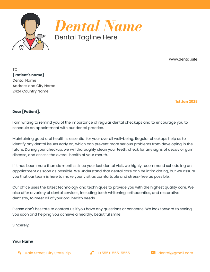 White And Yellow Minimalist Dental Letterhead Template