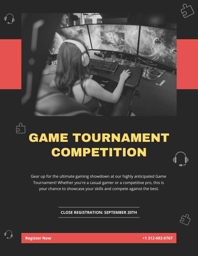 Black And red Game Tournament Competition Flyer Template