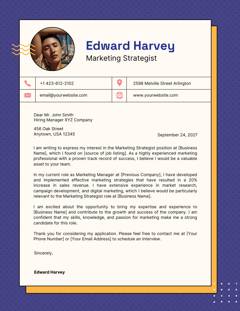 Dark Purple and Cream Cover Letter Template
