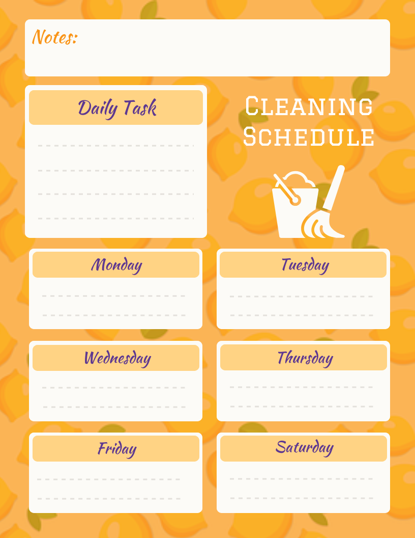 Yellow Modern Pattern Cleaning Schedule Template