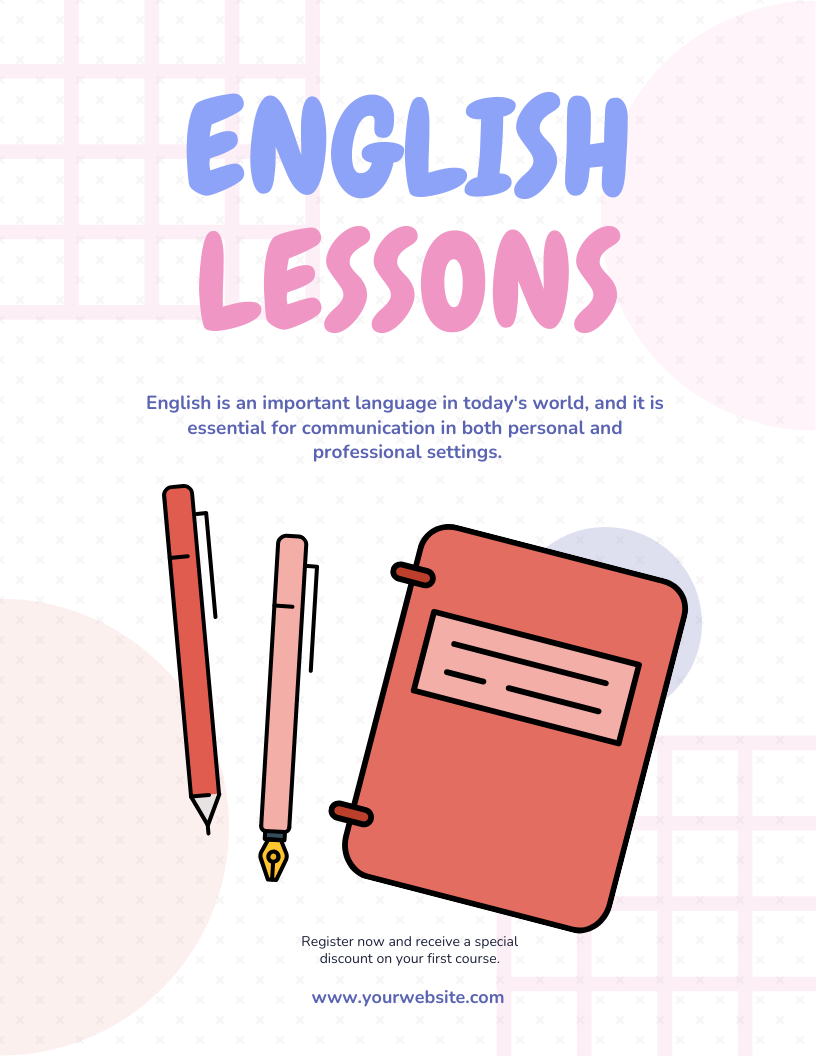 Soft Pink English Lessons Poster Template