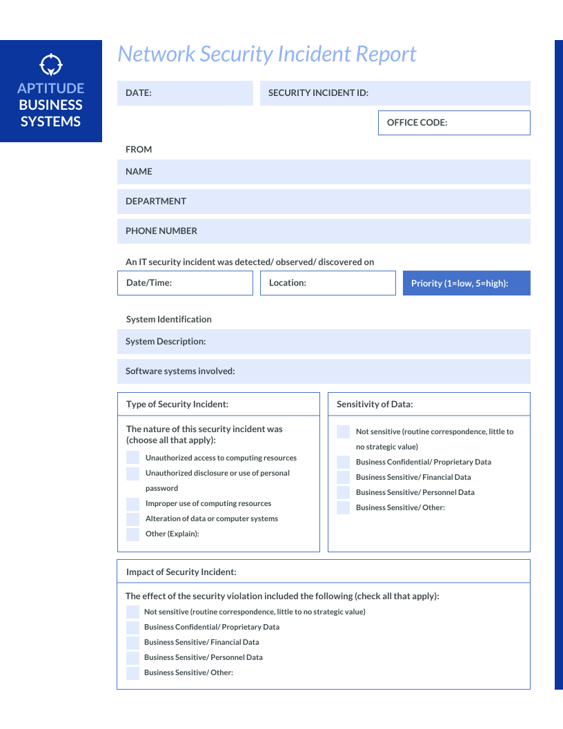 Blue IT Incident Report Template Venngage