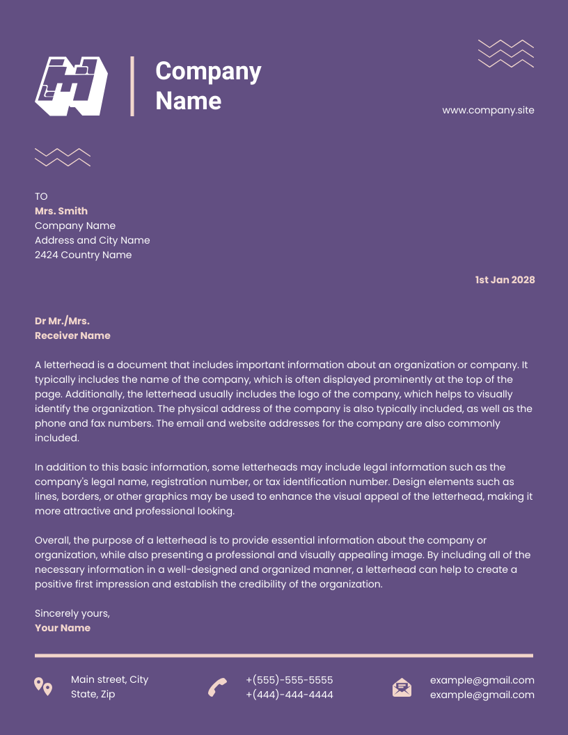 Purple Minimalist Cool Letterhead Template