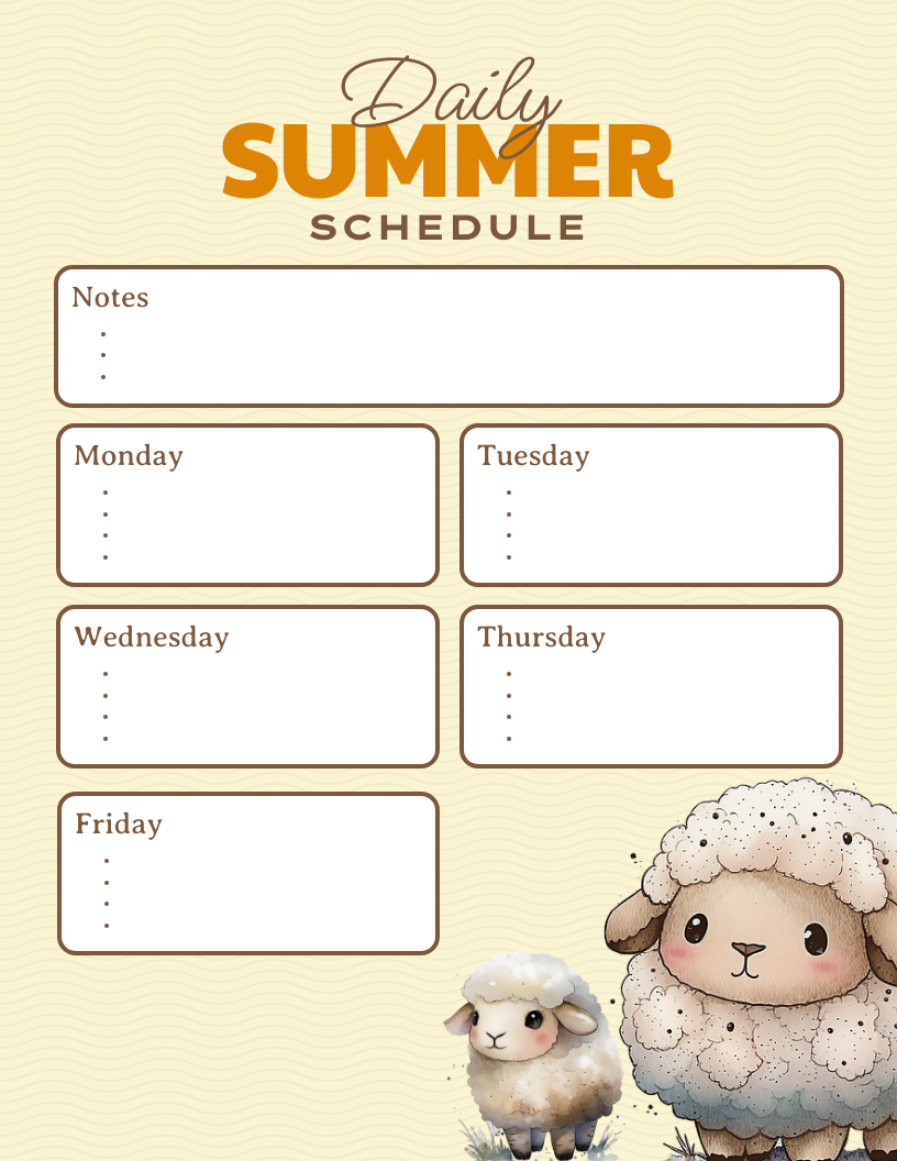 Light Yellow Simple Illustration Daily Summer Schedule Template