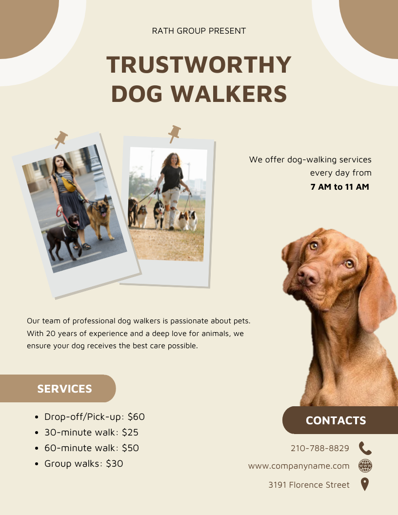 Clean Cream and Brown Dog Walker Flyer