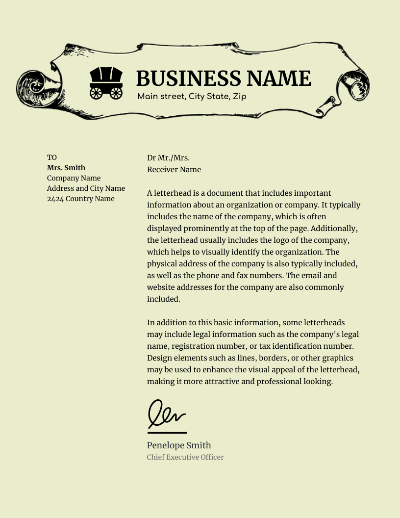 Lime Color Pastel Simple Vintage Letterhead Template