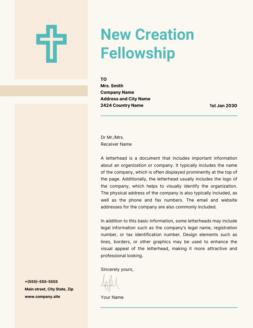 Light Yellow Pastel Minimalist Church Letterhead Template