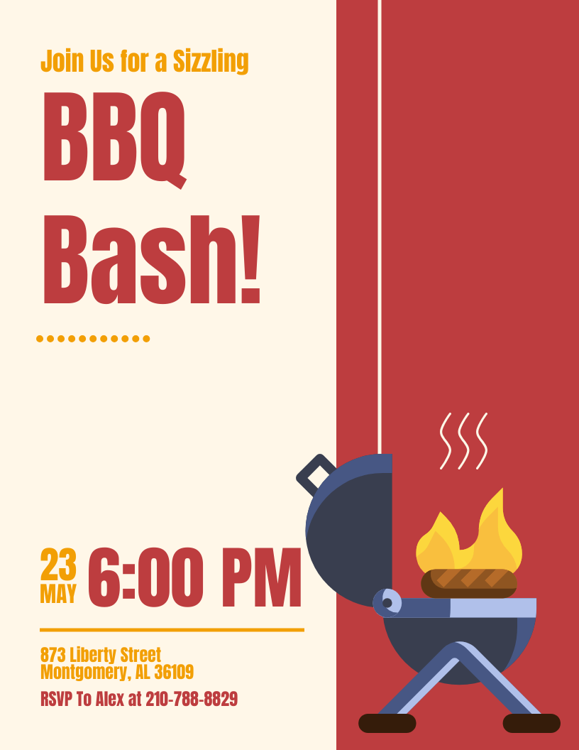 Red And Light Yellow Simple Illustration Join BBQ Invitation