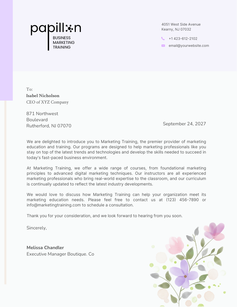 White and Purple Flower Letterhead