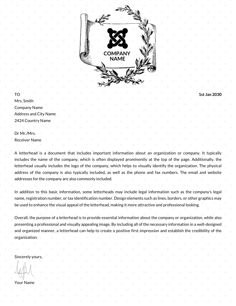 Black And White Retro Vintage Letterhead Template