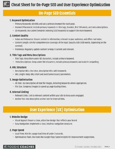 Cheat Sheet for On-Page SEO and User Experience Optimization