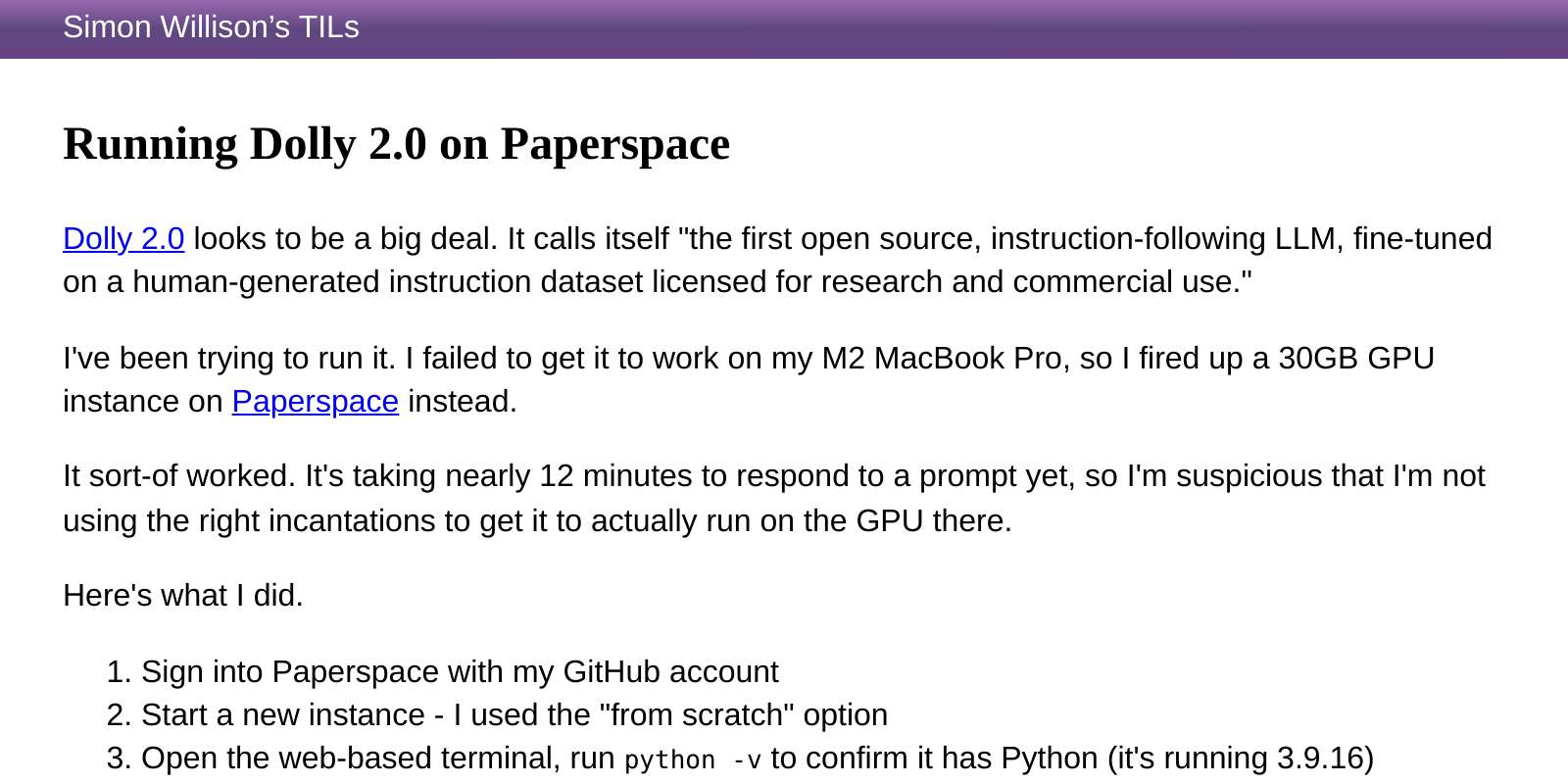 Running Dolly 2.0 on Paperspace | Simon Willison’s TILs