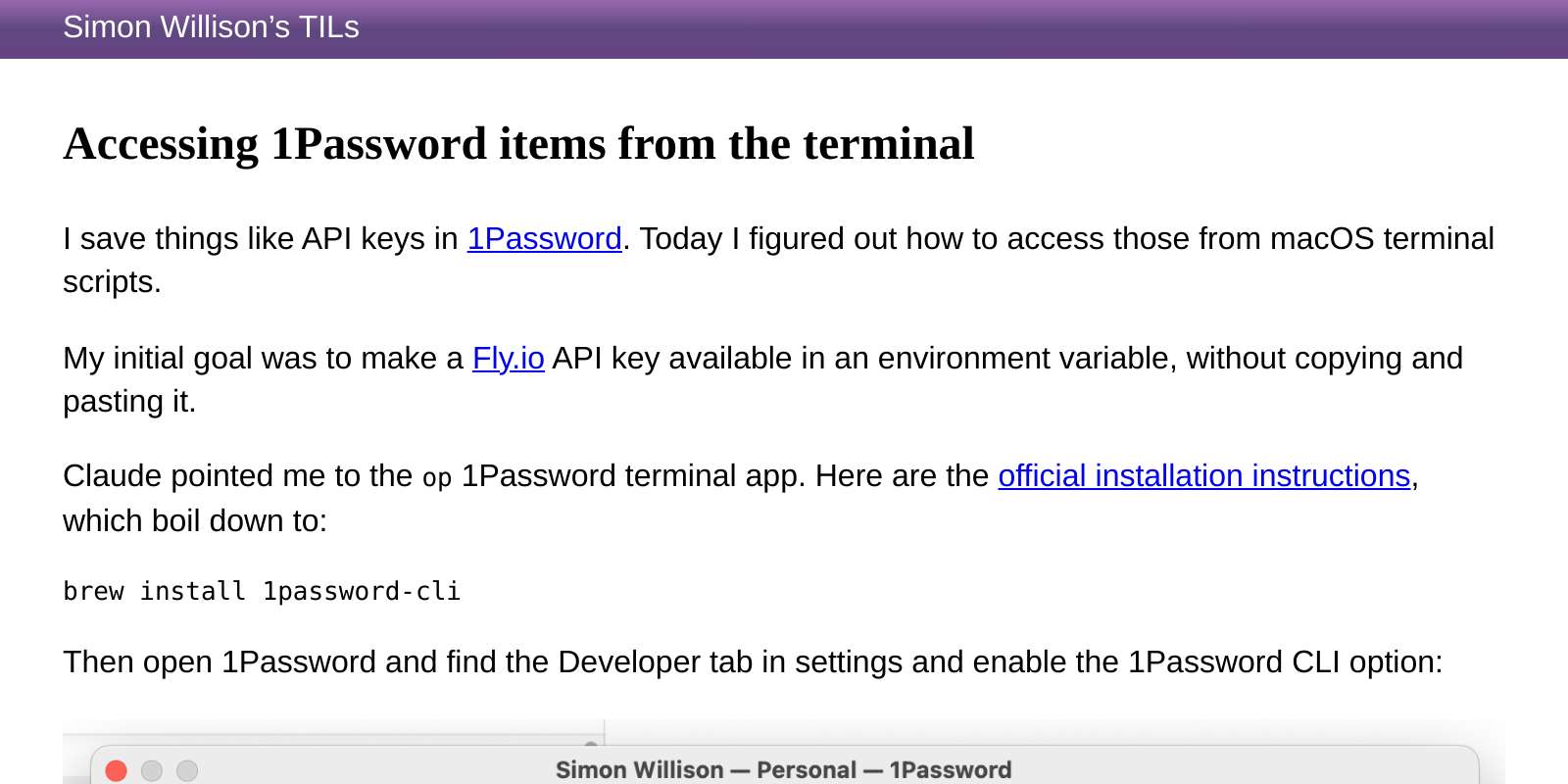Accessing 1Password items from the terminal | Simon Willison’s TILs