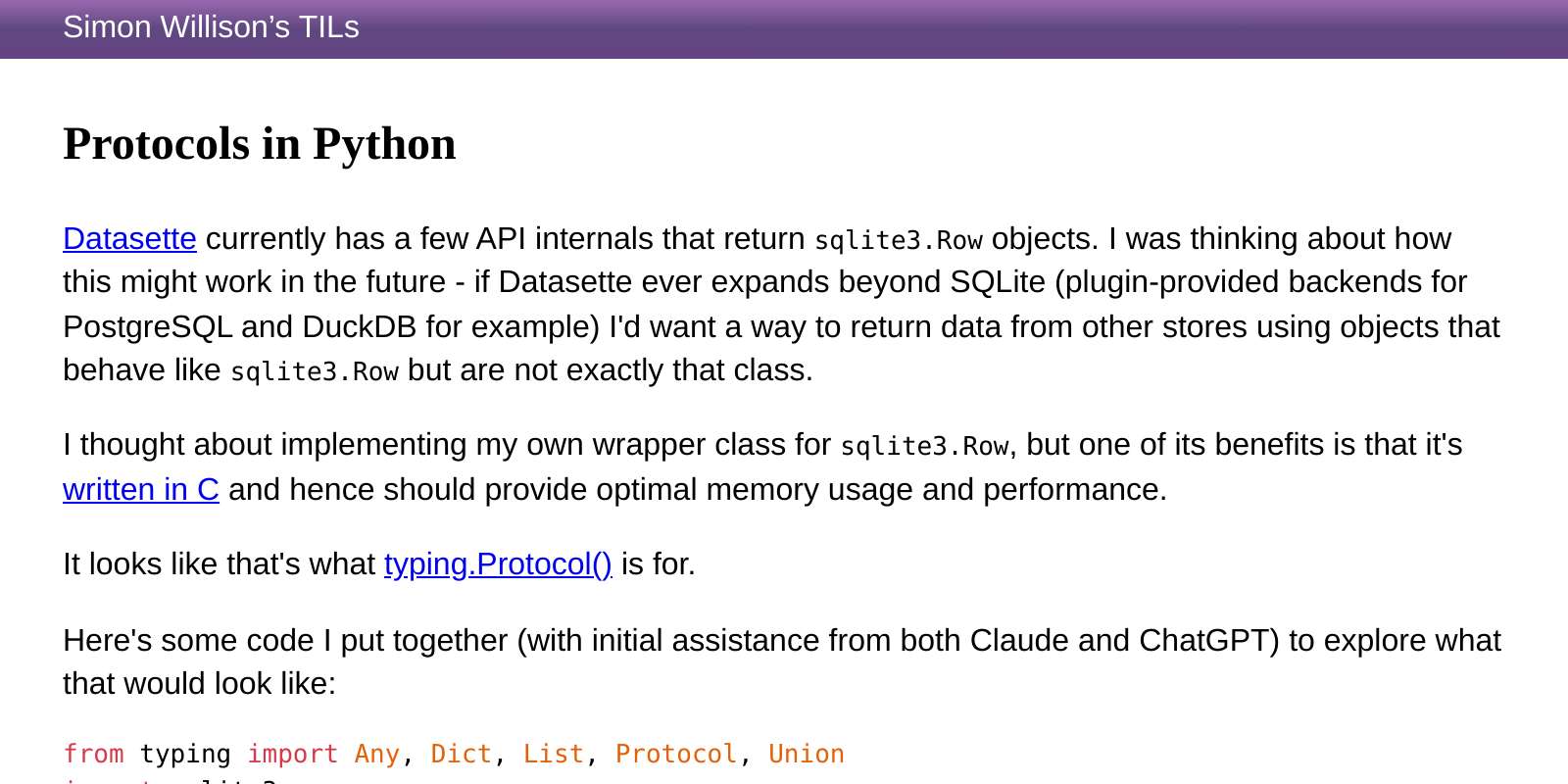 Protocols in Python | Simon Willison’s TILs
