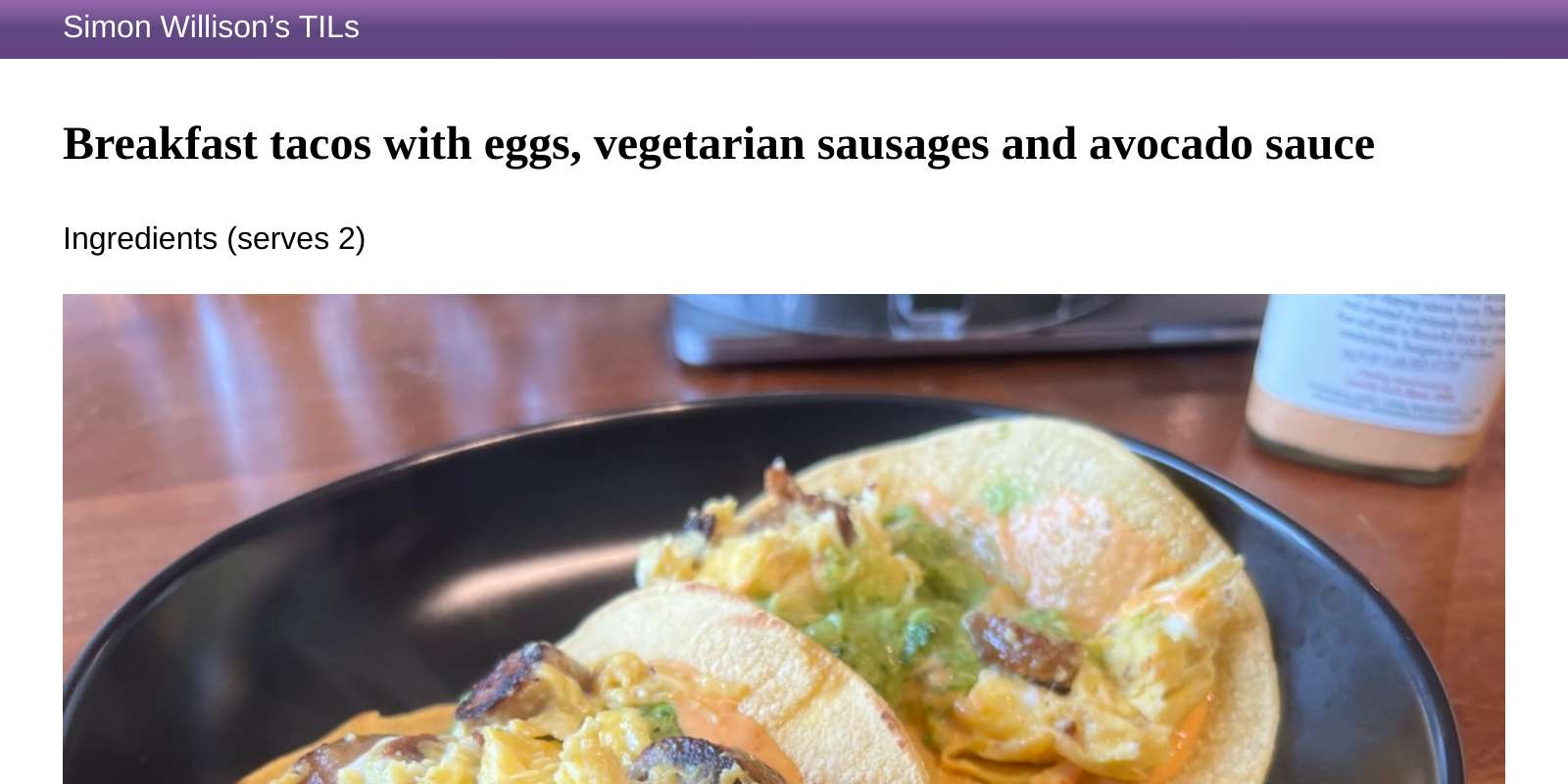 Breakfast tacos with eggs, vegetarian sausages and avocado sauce ...